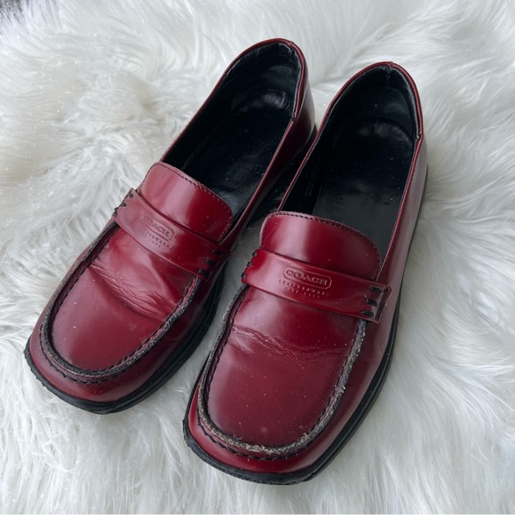 Coach | Shoes | Coach Red Leather Square Toe Loafer Shoes | Poshmark
